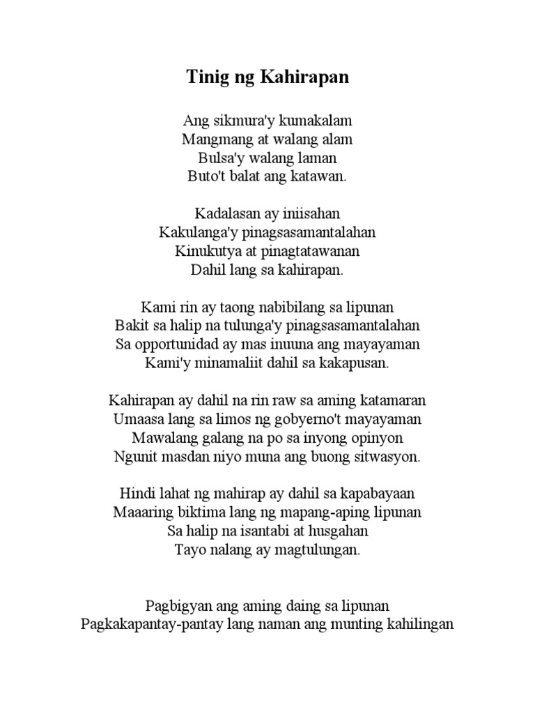 Tinig NG Kahirapan Tula | PDF