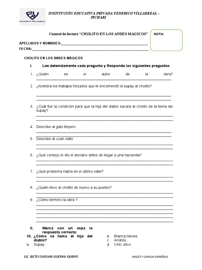 EXAMEN Cholito en Los Amdes M. 2° | PDF