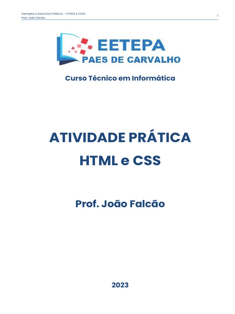 WEB - Atividade Prática HTML e CSS - 00 | PDF WEB - Atividade Prática HTML e CSS - 00 | PDF