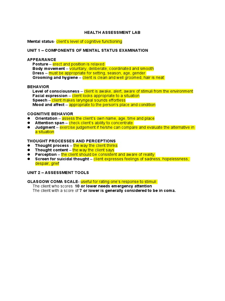 HEALTH ASSESSMENT LAB | PDF