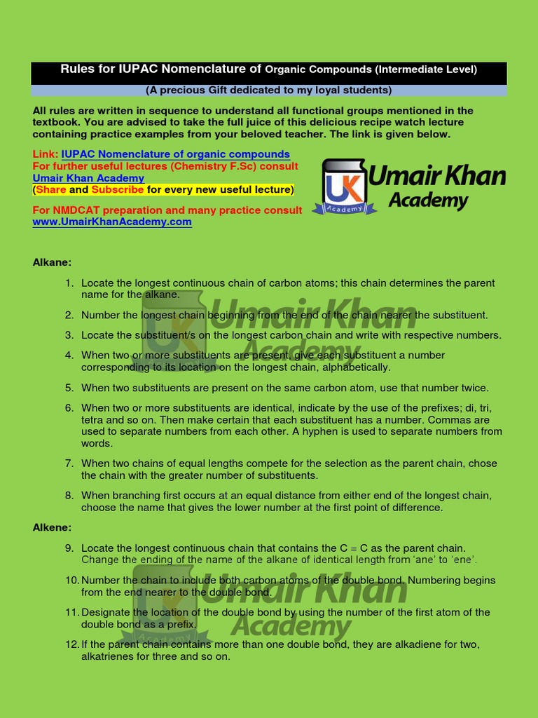 IUPAC Nomenclature Rules for Organic Compounds | PDF