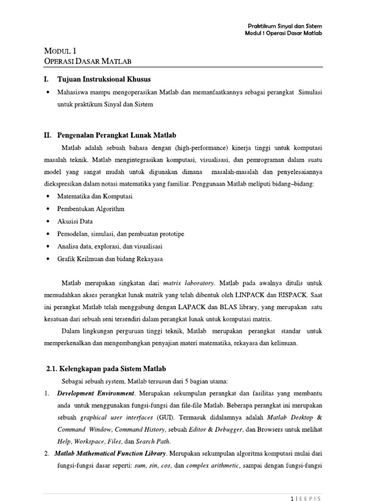 Modul 1-Praktikum Sinyal Sistem Dengan MatLAB | PDF Modul 1-Praktikum Sinyal Sistem Dengan MatLAB | PDF