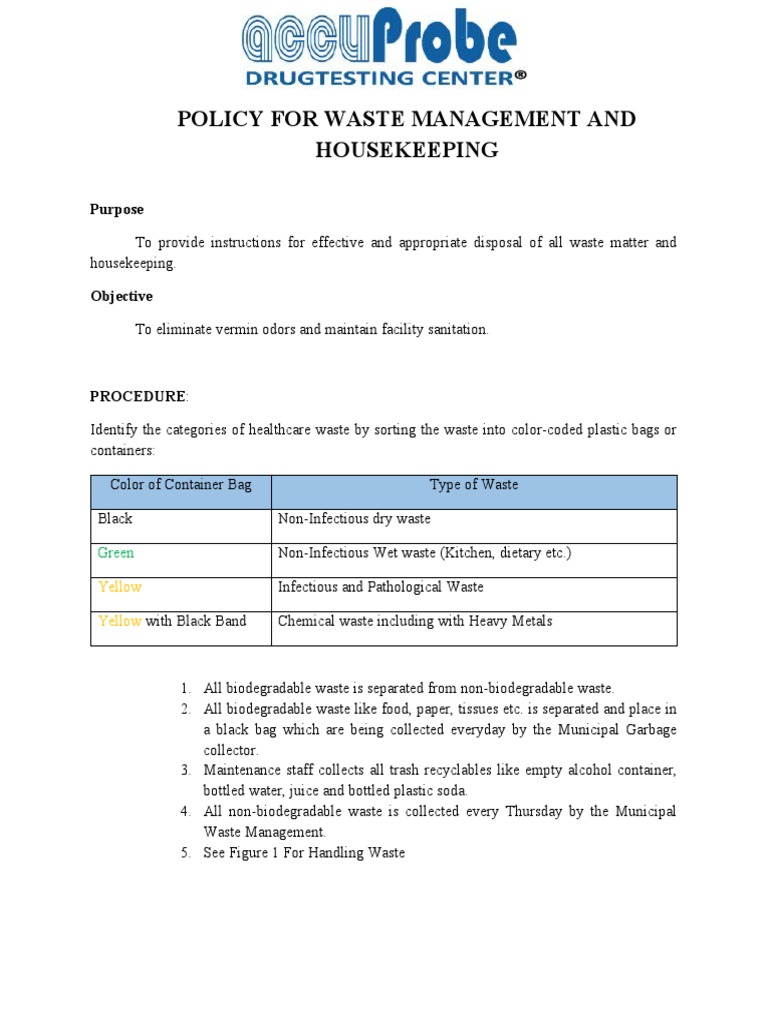 Waste Management and Housekeeping Policy | PDF