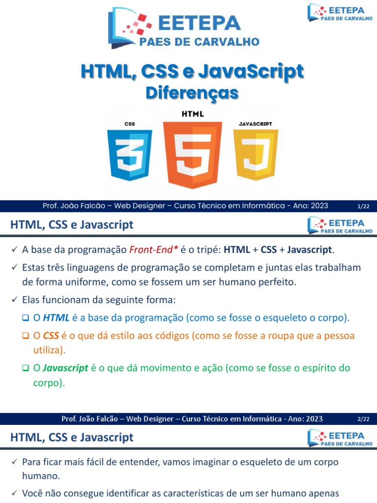Web Html Css Javascript Diferenças Pdf Html Desenvolvimento De