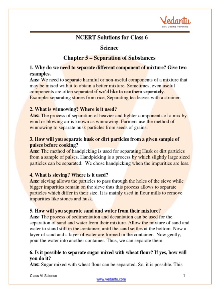 Class 6 - Science - Separation of Substances | PDF