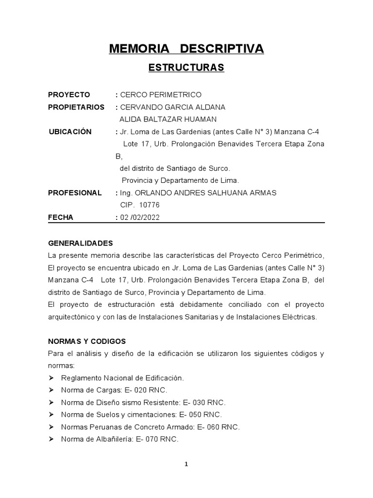 Memoria Descriptiva Estructura | PDF