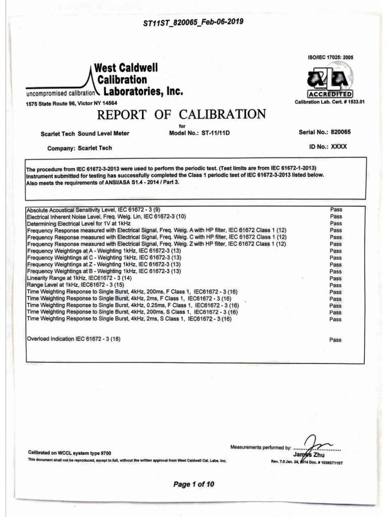 Iec 61672 2013 Certificate Pdf