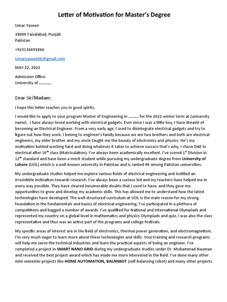 Letter of Motivation | PDF