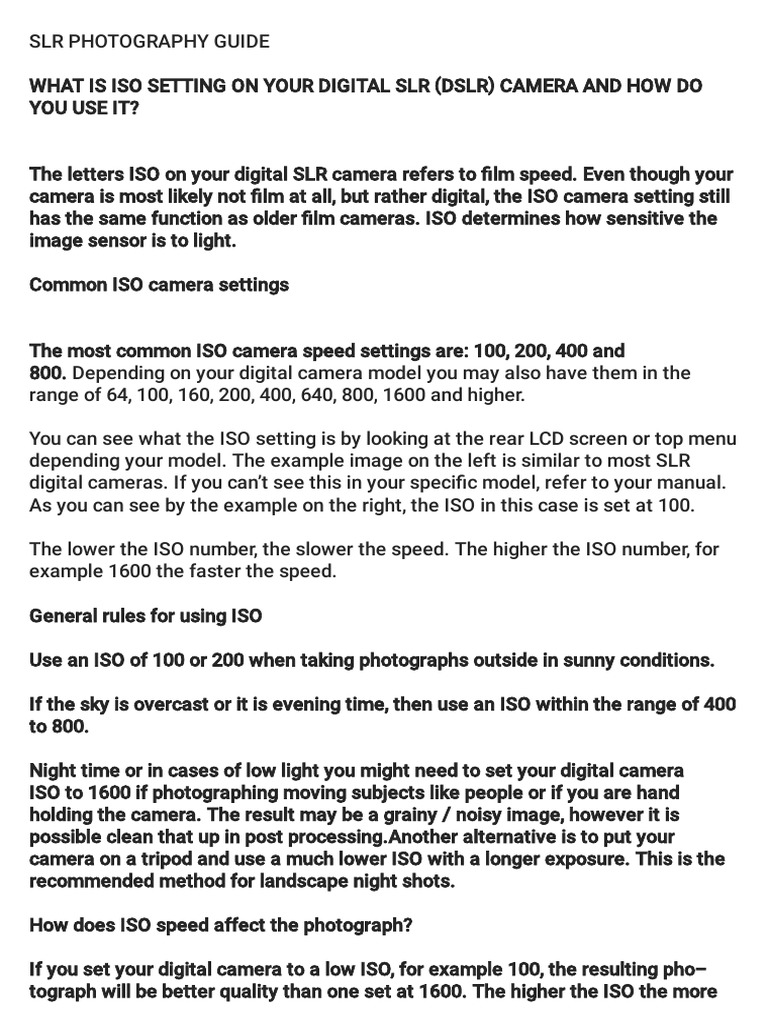 Understanding ISO Settings in DSLR Photography | PDF | Camera | Digital ...