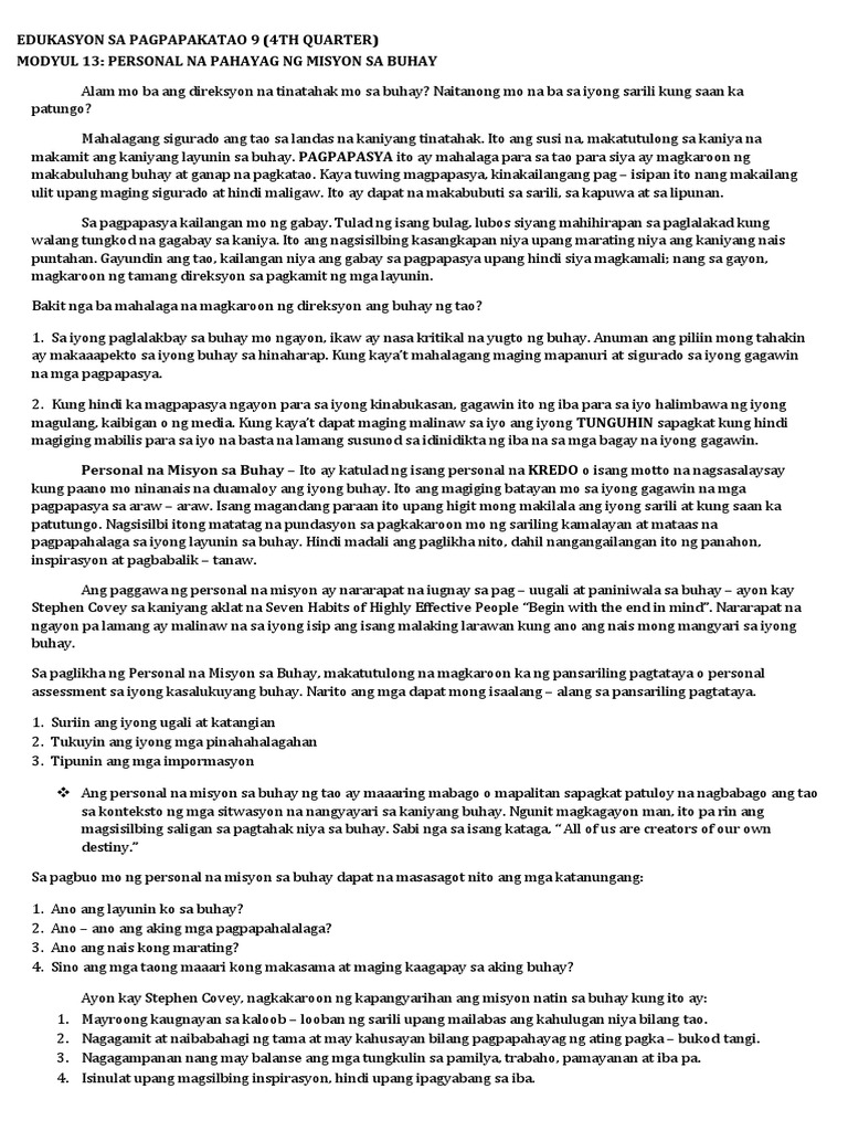 4th Quarter Lecture Written Performance Task Module 13 | PDF