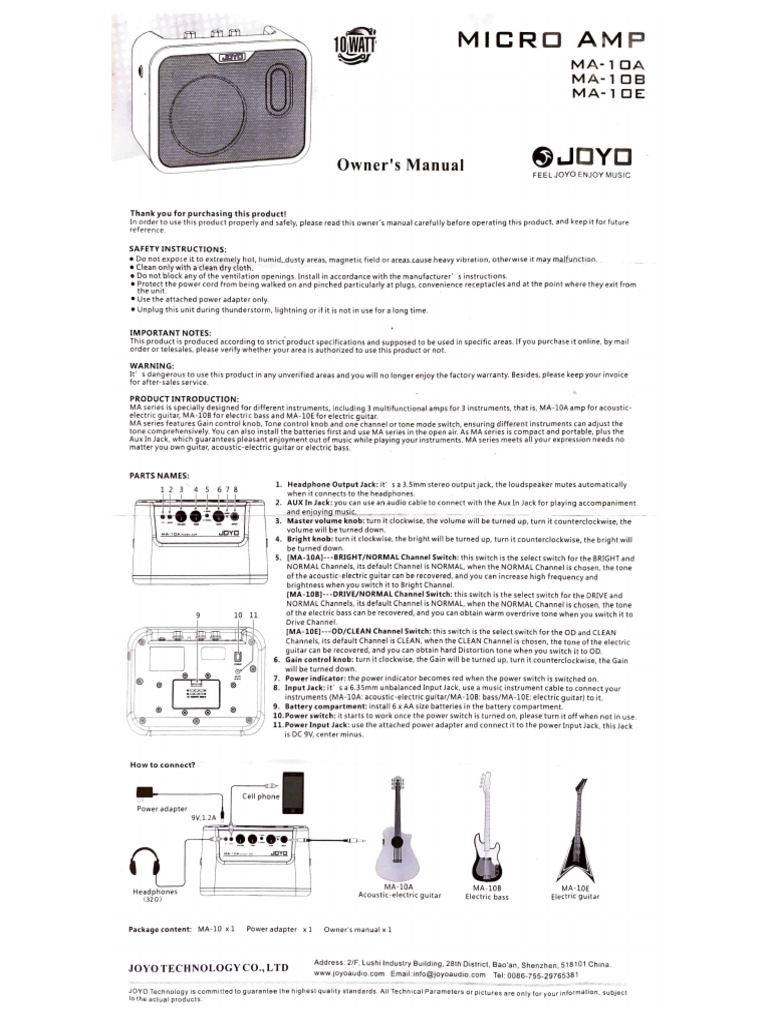JOYO MA-10A Micro Amp Owner's Manual | PDF