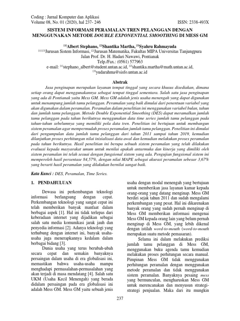 SISTEM INFORMASI PERAMALAN TREN PELANGGAN DENGAN MENGGUNAKAN METODE ...