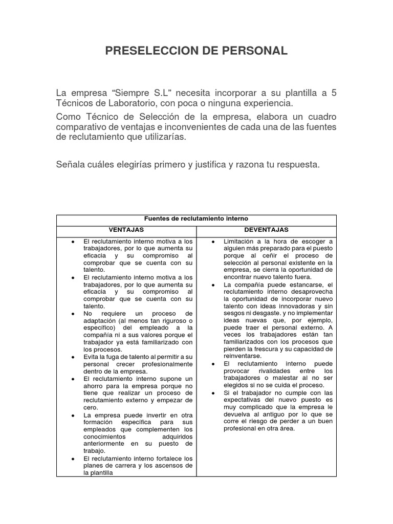 Tarea Unidad 3. Preseleccion | PDF | Reclutamiento | Economias