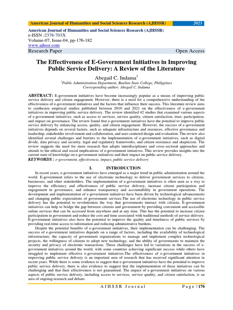 The Effectiveness of E-Government Initiatives in Improving Public Service Delivery: A Review of ...