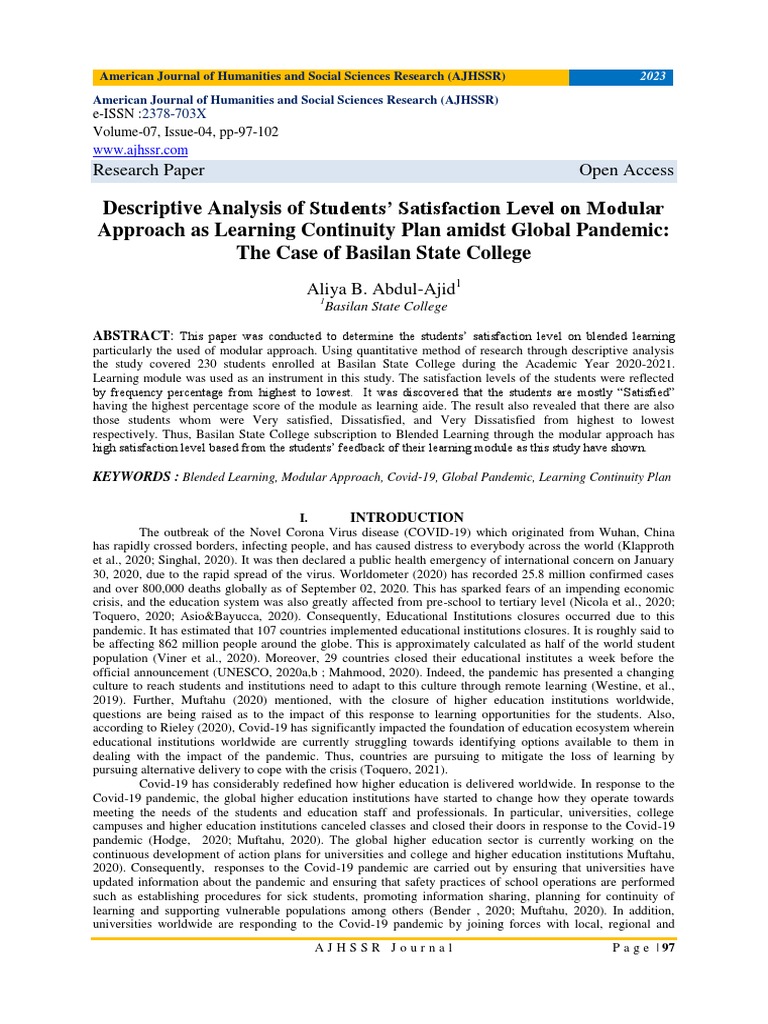 Descriptive Analysis of Students' Satisfaction Level On Modular ...