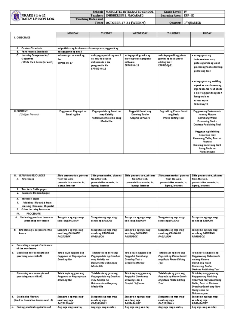 DLL - Epp 4 - Q1 - W9 | PDF