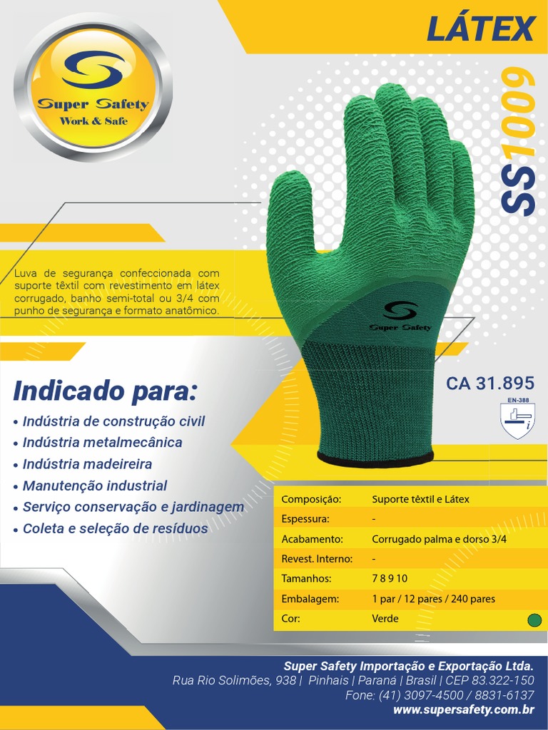 Luva de Látex Natural Corrugado SS 1009 Super Safety CA 31895 | PDF