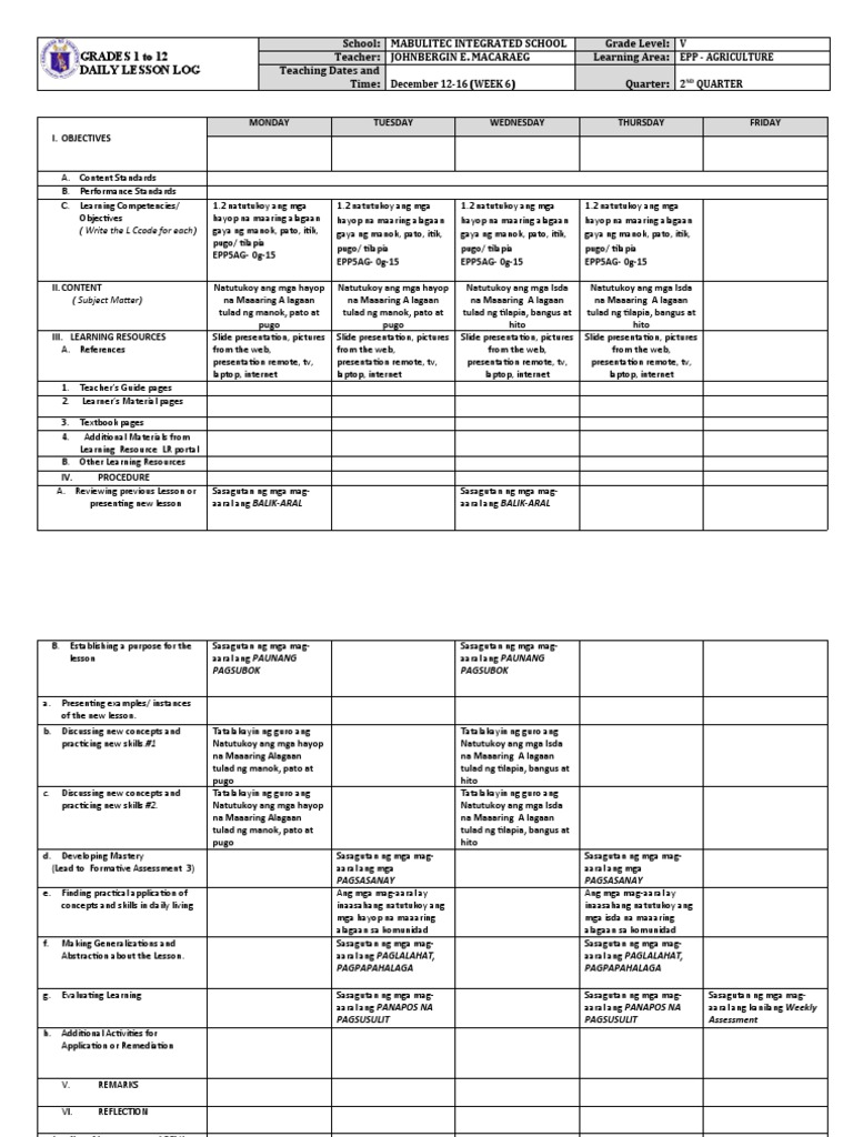 DLL - Epp 5 - Q2 - W6 | PDF