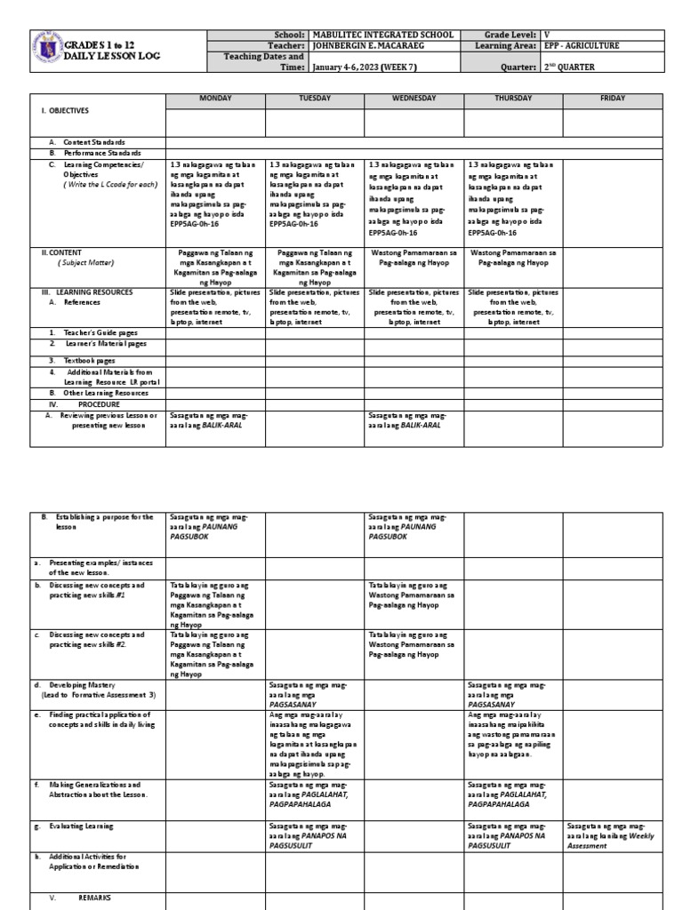 DLL - Epp 5 - Q2 - W7 | PDF