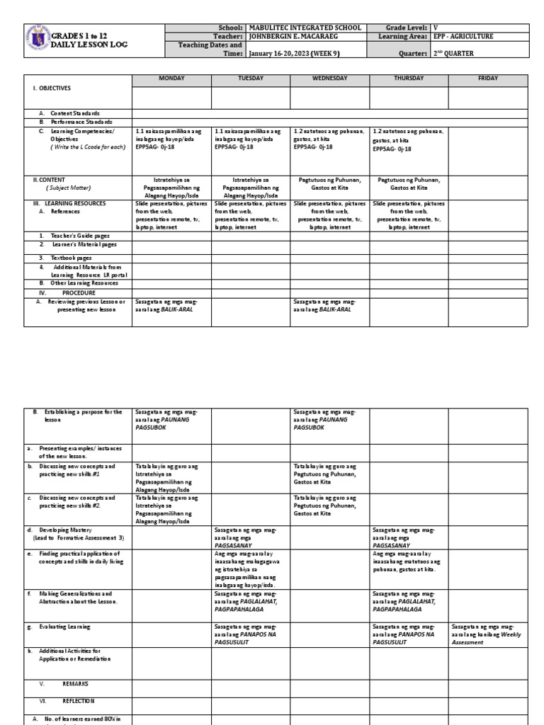 DLL - Epp 5 - Q2 - W9 | PDF