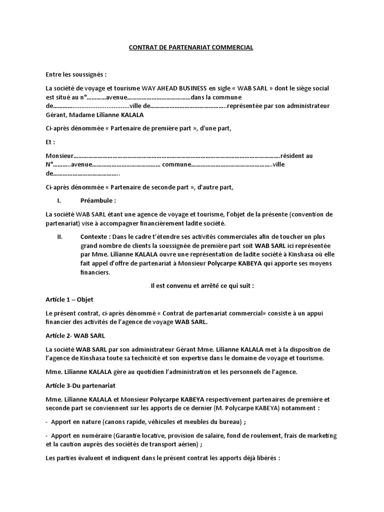 Contrat de Partenariat Commercial | PDF