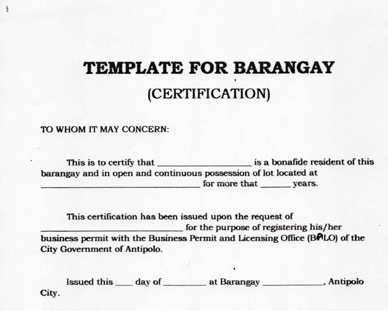 Sample Certification From Barangay As To Residency | PDF