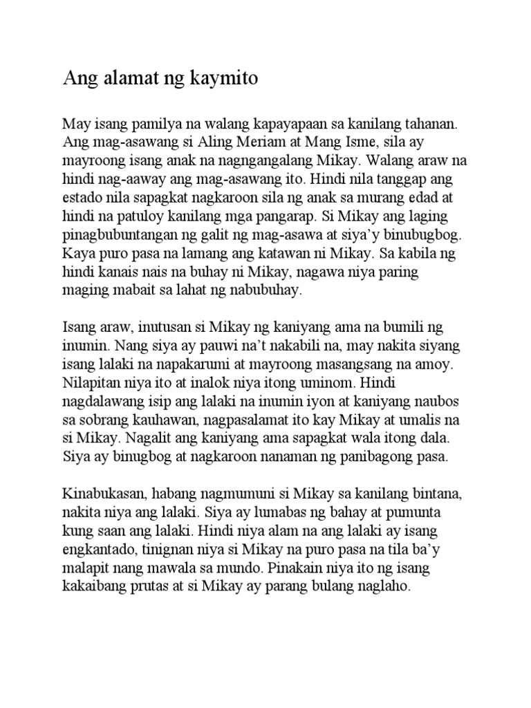 Ang Alamat NG Kaymito | PDF