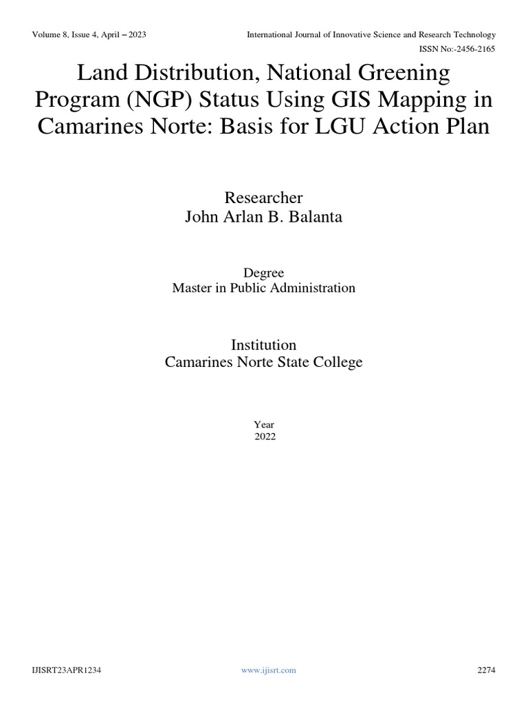 Land Distribution, National Greening Program (NGP) Status Using GIS ...