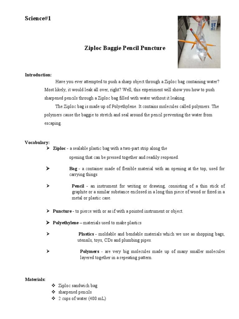 Ziploc Baggie Pencil Puncture | Download Free PDF | Pencil | Plastic