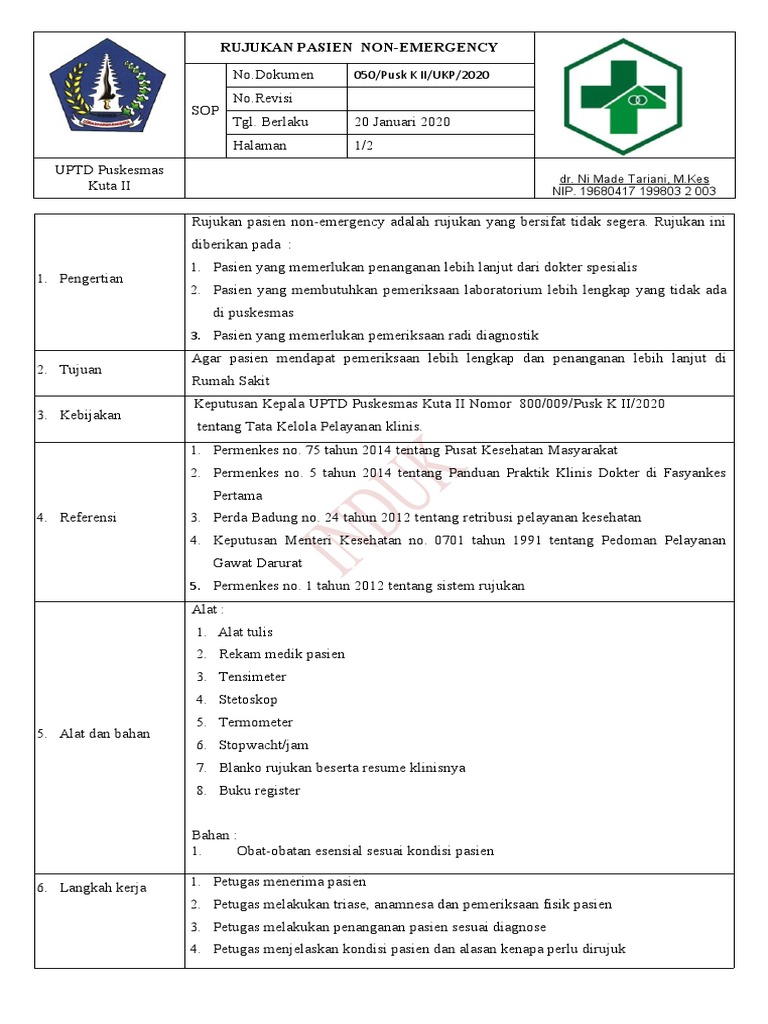 SOP Rujukan Pasien Non Emergency | PDF