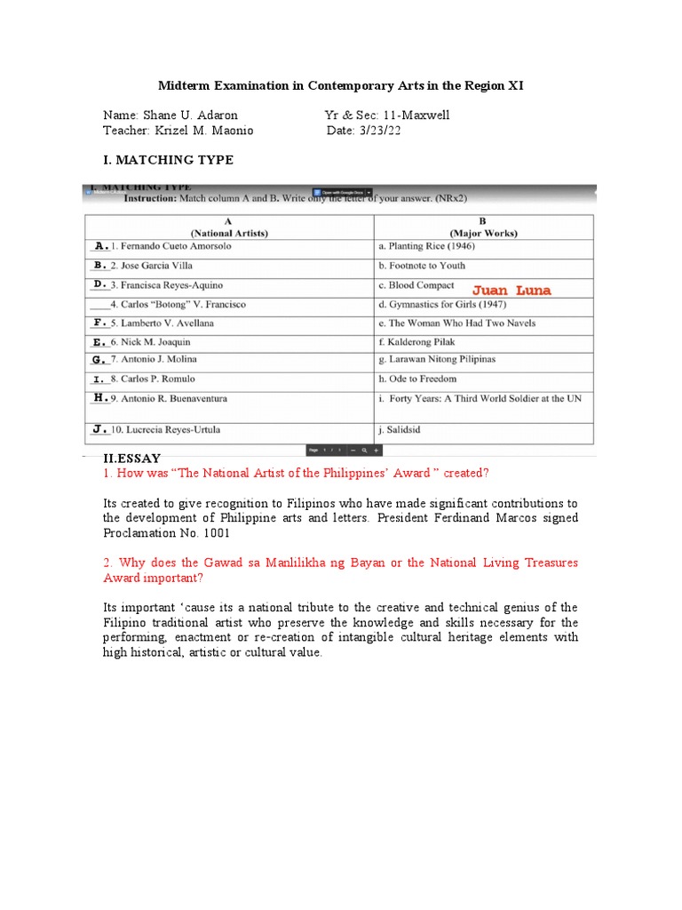 Midterm Exam: Contemporary Arts XI | PDF