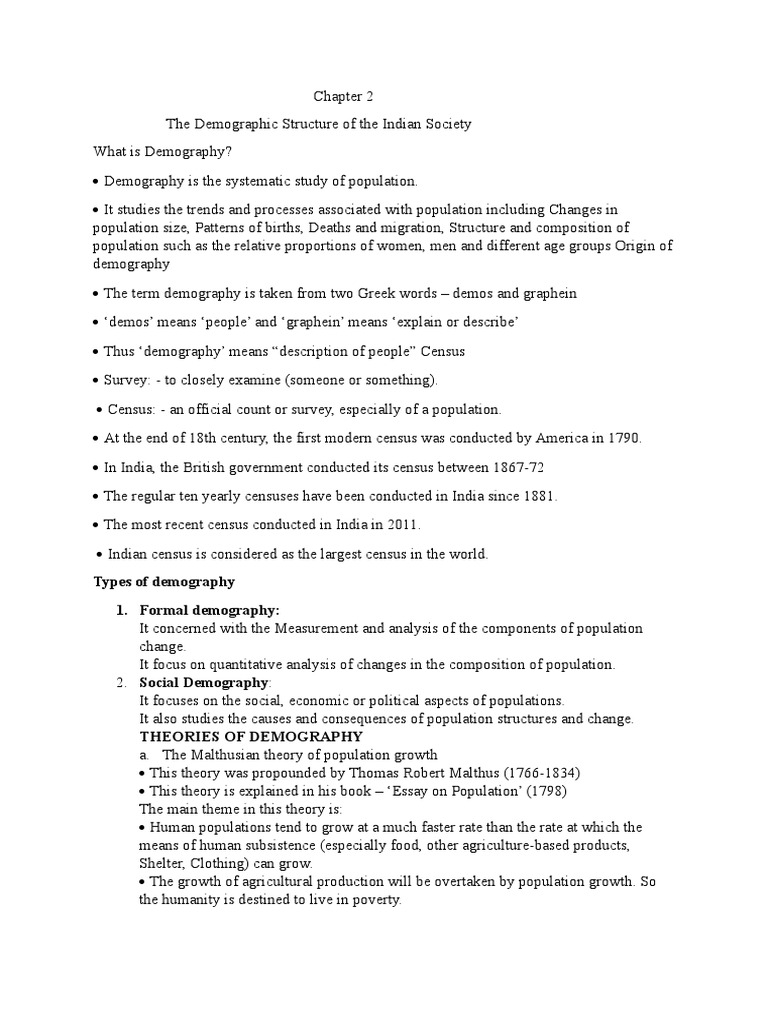 Chapter 2 Demographic Structure of Indian Society NOTES | PDF