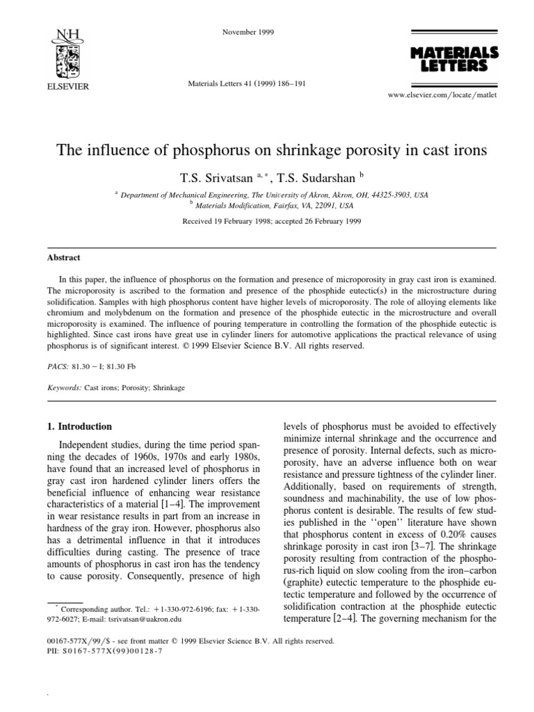 The Influence of Phosphorus On Shrinkage Porosity in Cast Irons | PDF