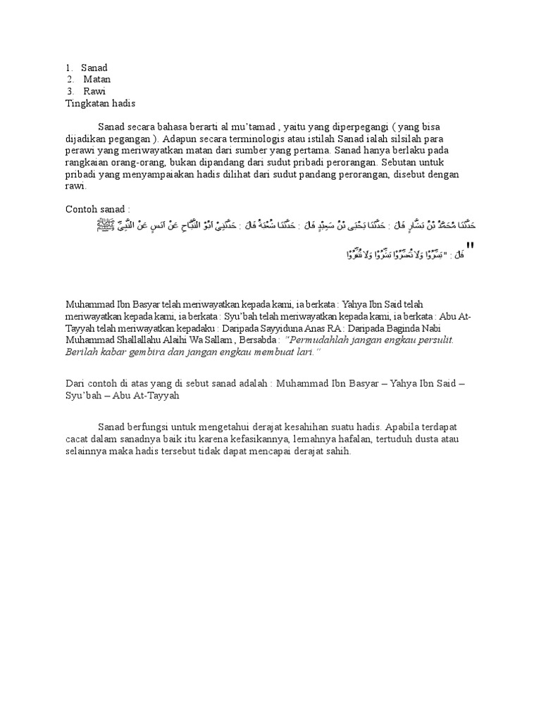 Makalah Sanad Matan Rawi Tingkatan Hadist (AZMI) | PDF