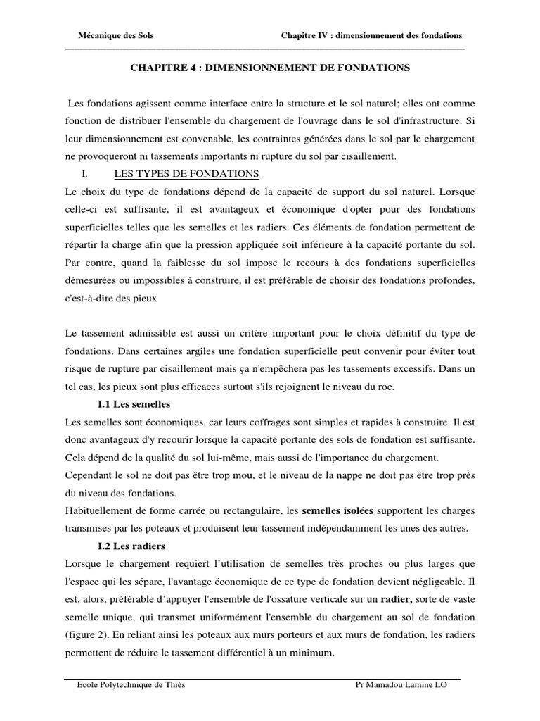 Chapitre 4 Dimensionnement Des Fondations | PDF | Fondation ...