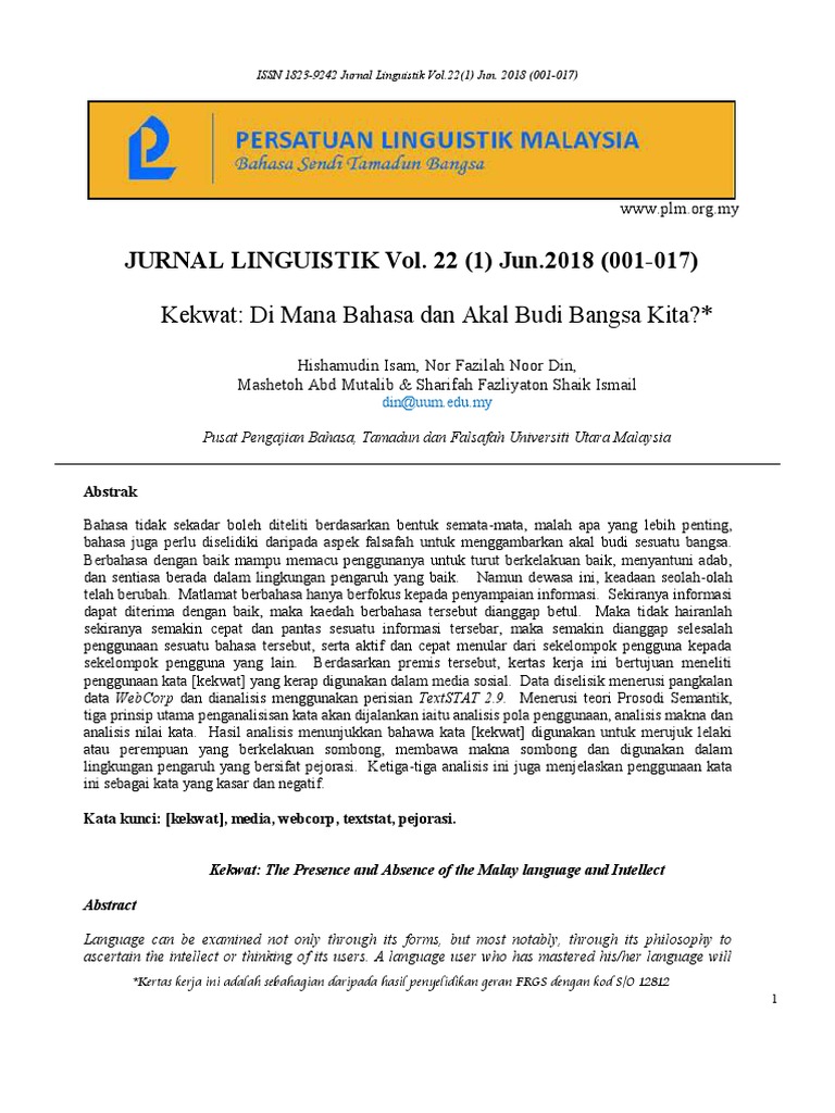 Kekwat Di Mana Bahasa Dan Akal Budi Bangsa Kita. | PDF