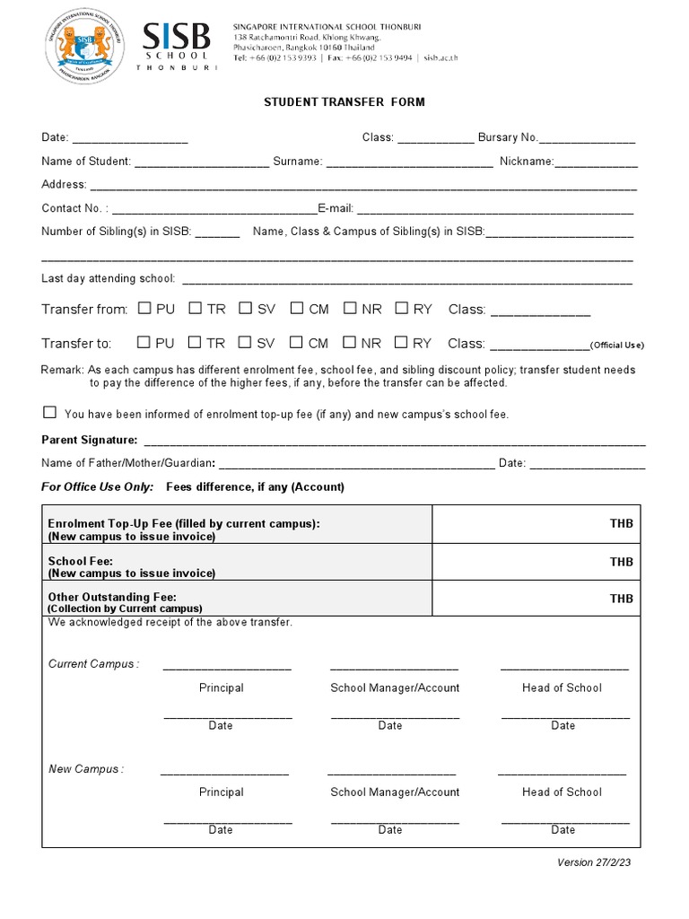 3.1 TR Student Transfer Form - Ver 27.2.23 | PDF | Public Finance ...