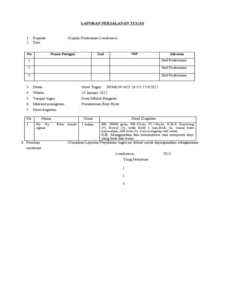 Contoh LPD Kunjungan Bayi Resti | PDF