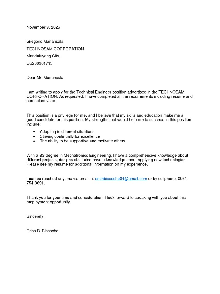 Application Letter - Purcom | PDF