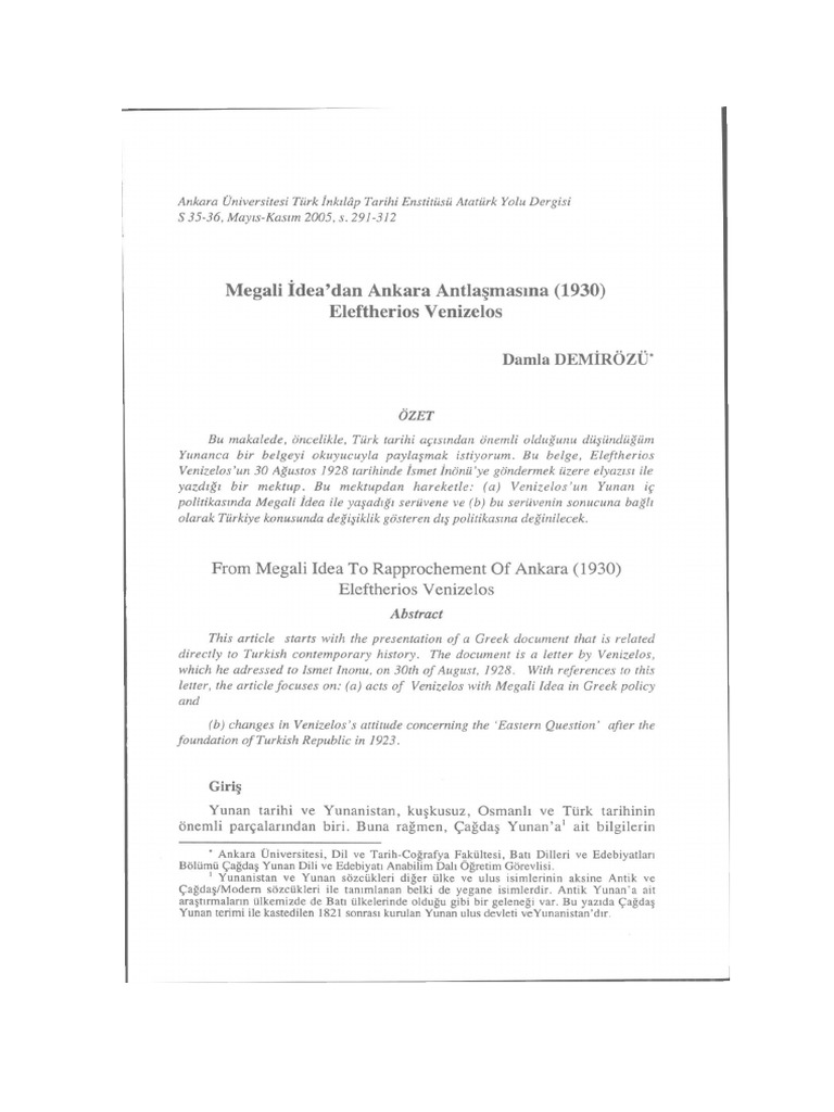 Megali İdea'dan Ankara Antlaşmasına (1930) Eleftherios Venizelos | PDF