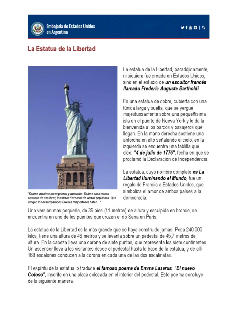 Estatua de la Libertad: Historia y Significado | PDF