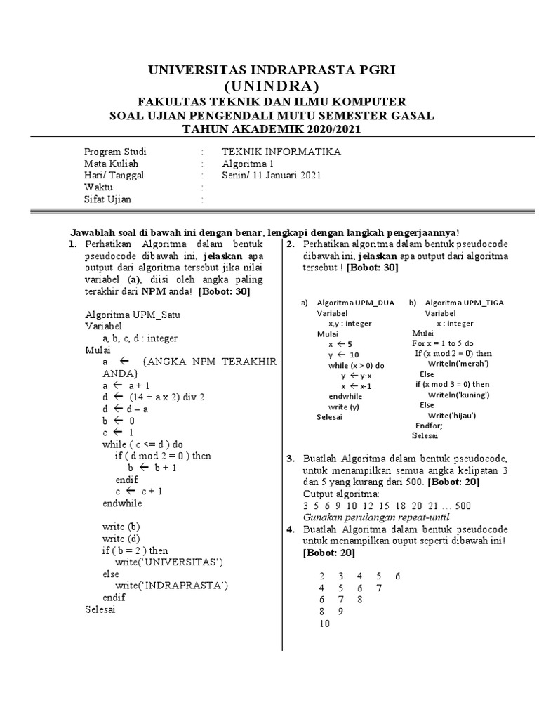 SOAL UPM Algoritma 1 | PDF
