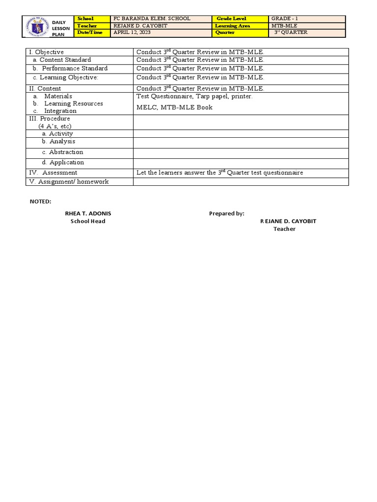 LP MTB 3rd Quarter - April 12, 2023 | PDF