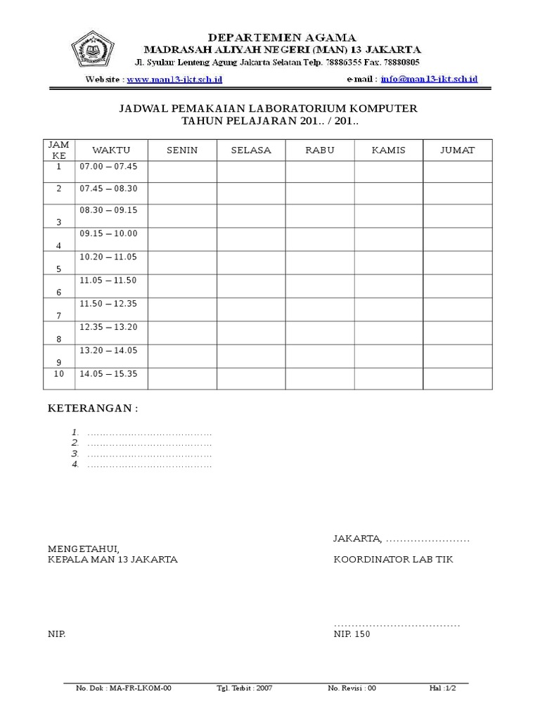 Jadwal Laboratorium Komputer 201.. | PDF