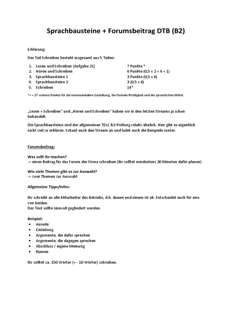 Übersicht Sprachbausteine + Schreiben | PDF
