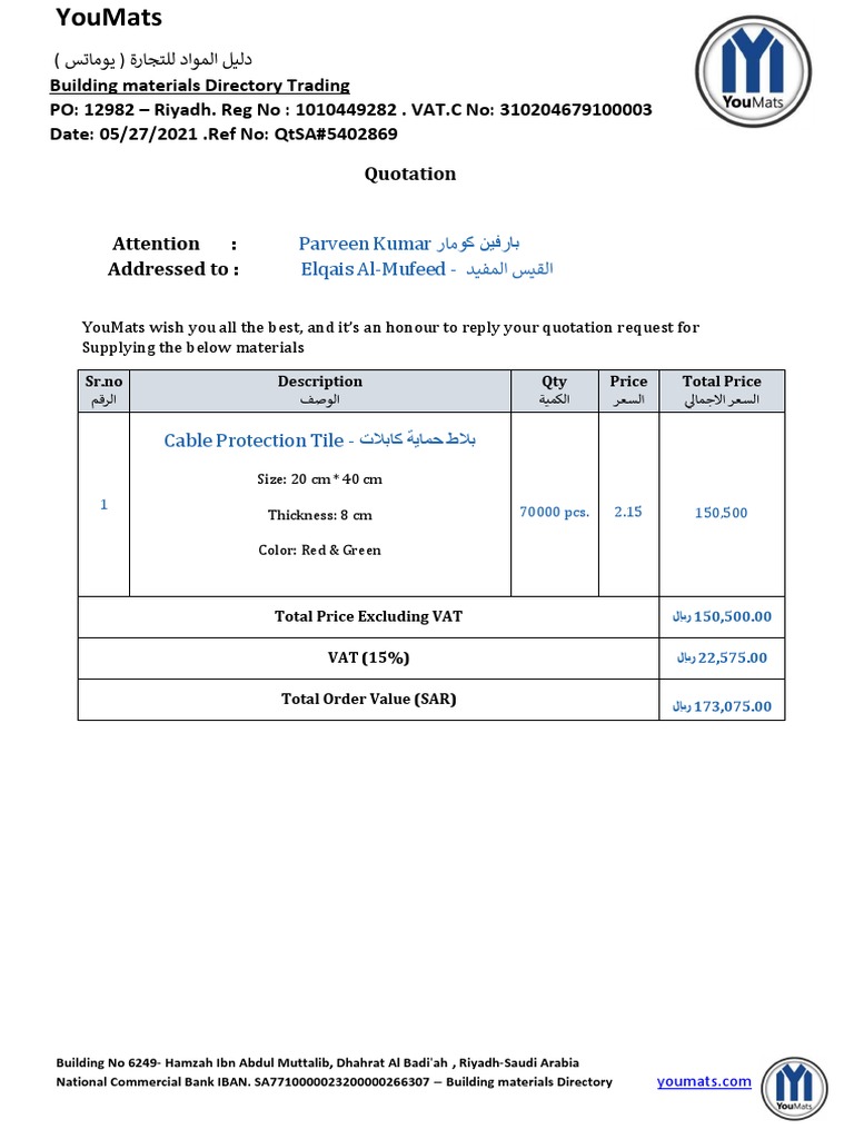 YouMats Quotation for Cable Tiles | PDF