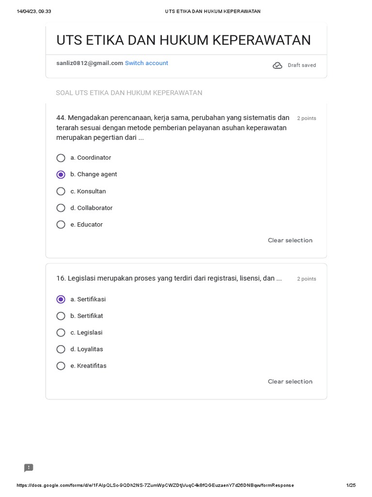 Uts Etika Dan Hukum Keperawatan | PDF