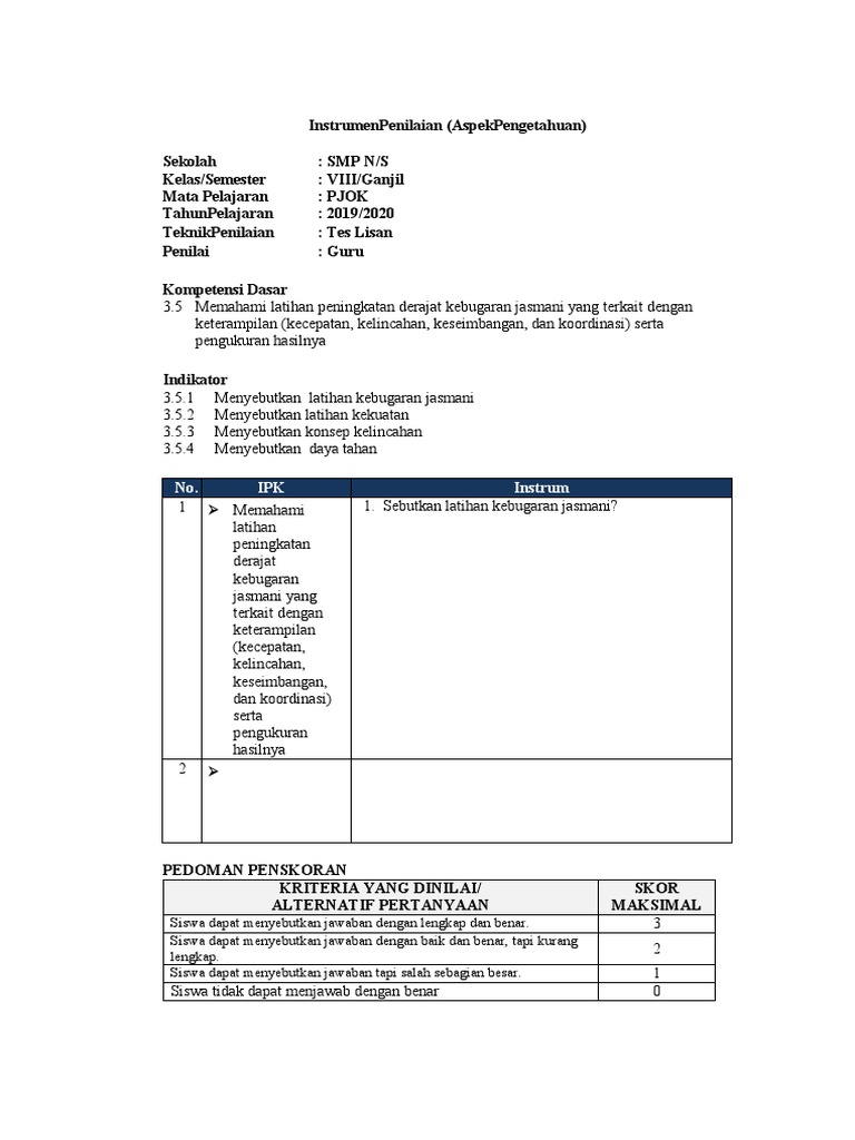 Instrumen Penilaian Tes Lisan | PDF