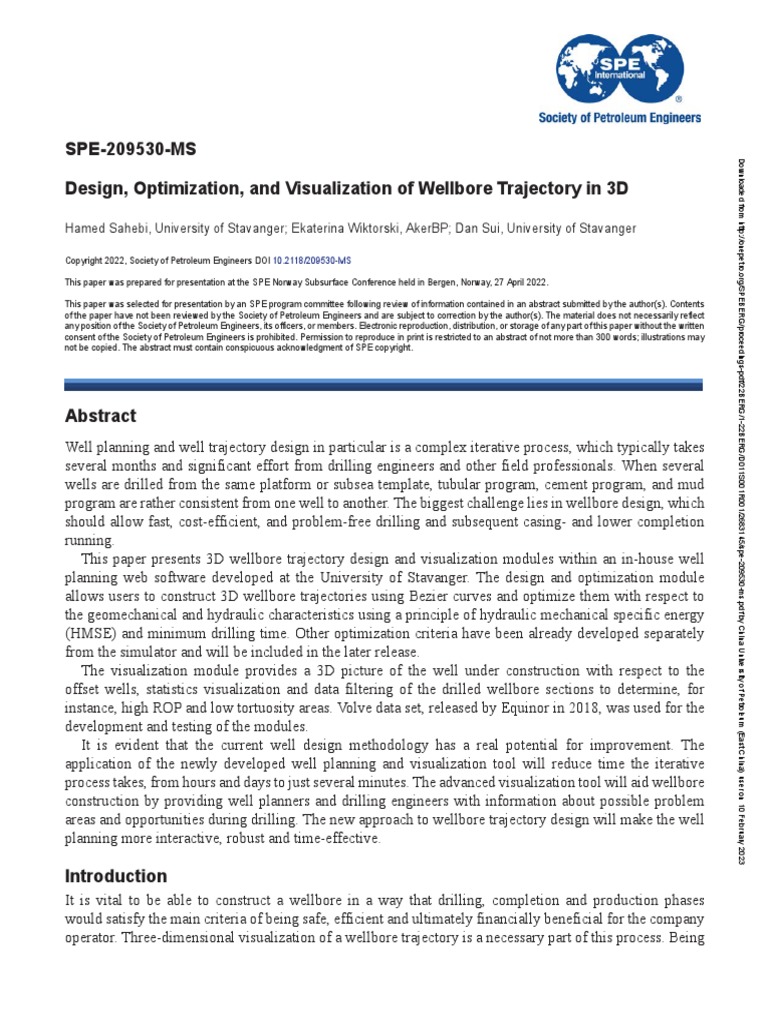 Design, Optimization, and Visualization of Wellbore Trajectory in 3D | PDF | Oil Well ...