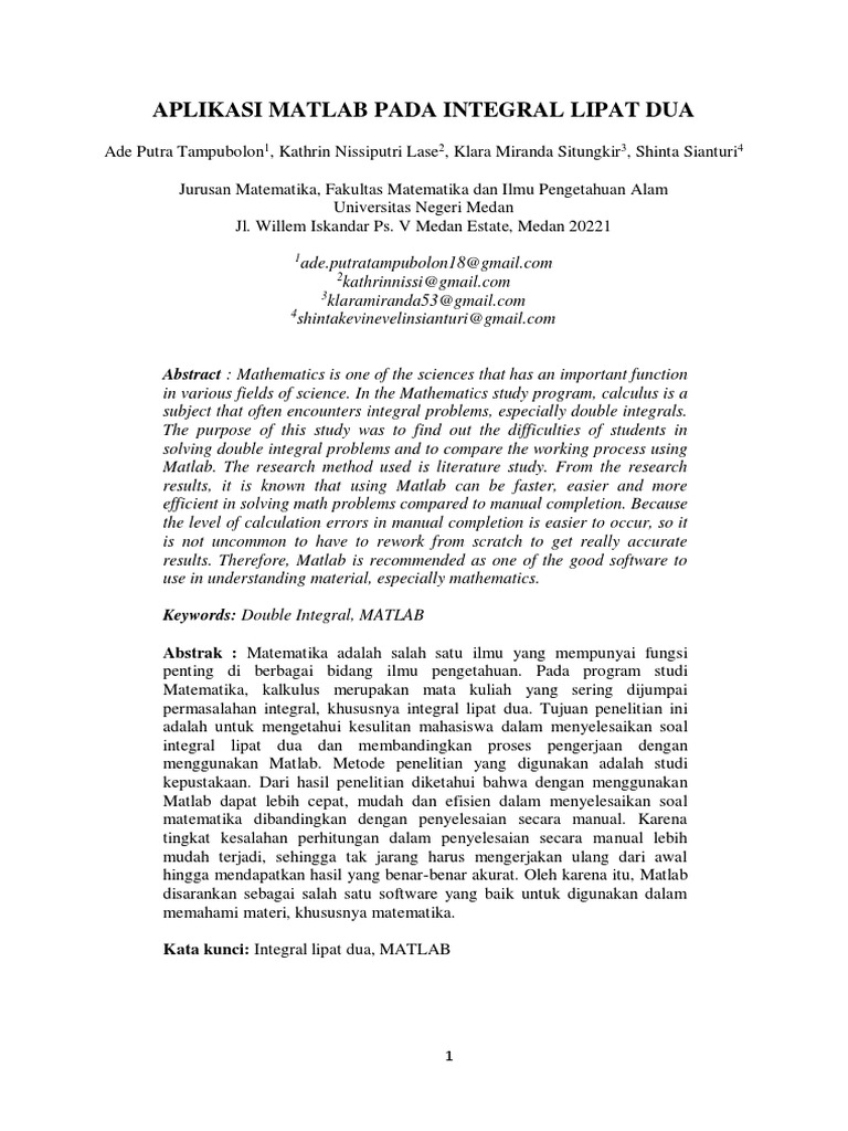 Jurnal Aplikasi Matlab Pada Integral Lipat Dua | PDF